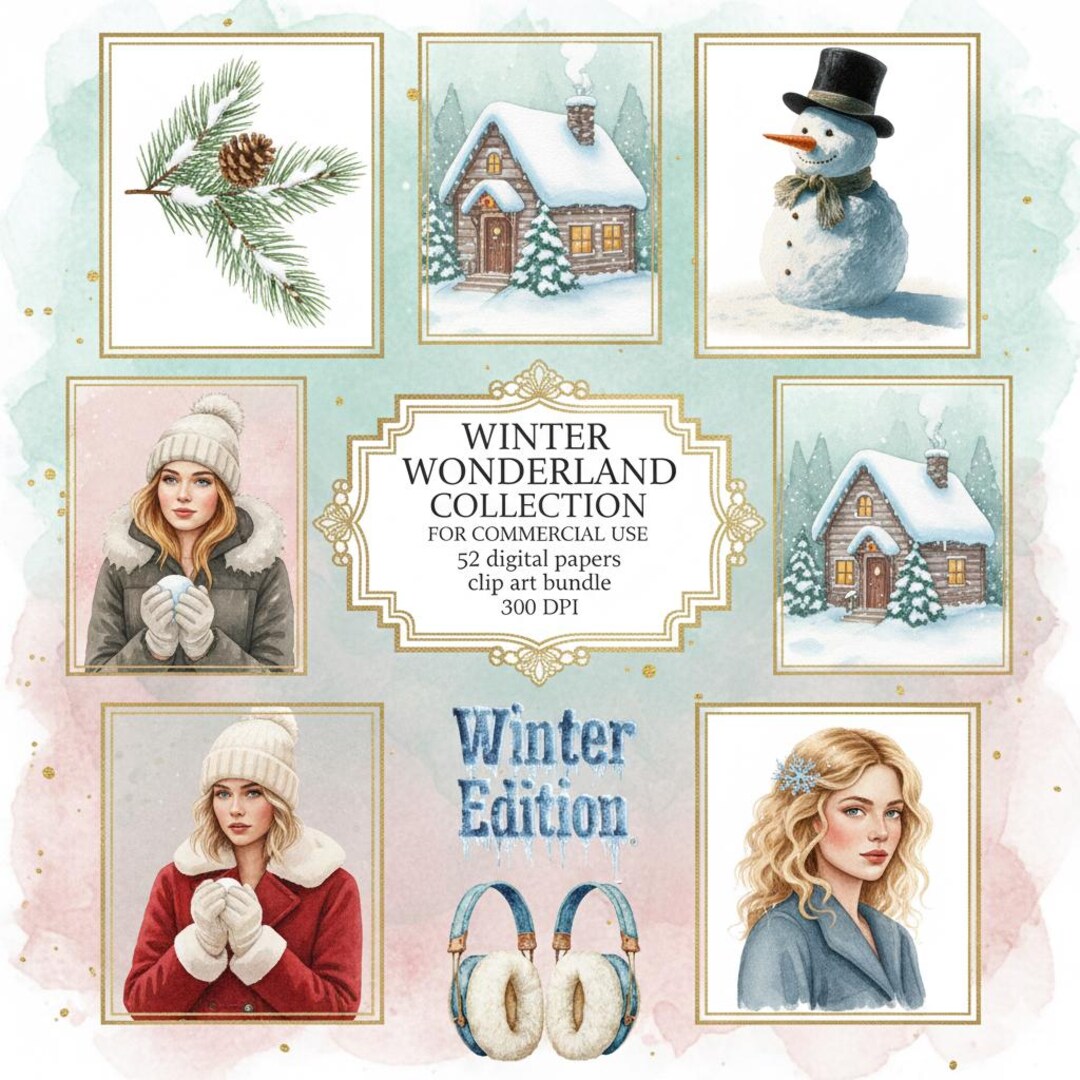 Retro Winter Ladies Clipart Digital Paper | 1950s Snow & Coat Fashion ...