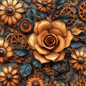 Seamless Steampunk Floral Digital Paper, Steampunk Flowers Seamless ...
