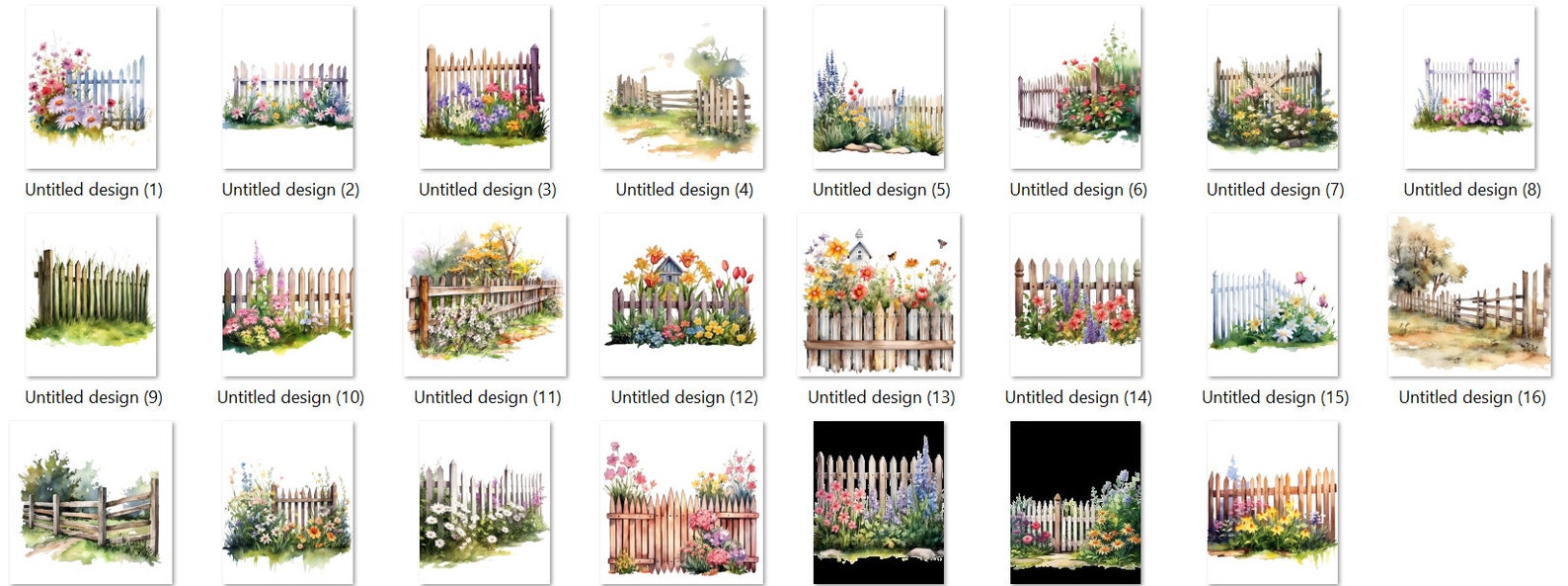 23 Watercolor Garden Fences Clipart Spring Floral PNG Format Instant ...