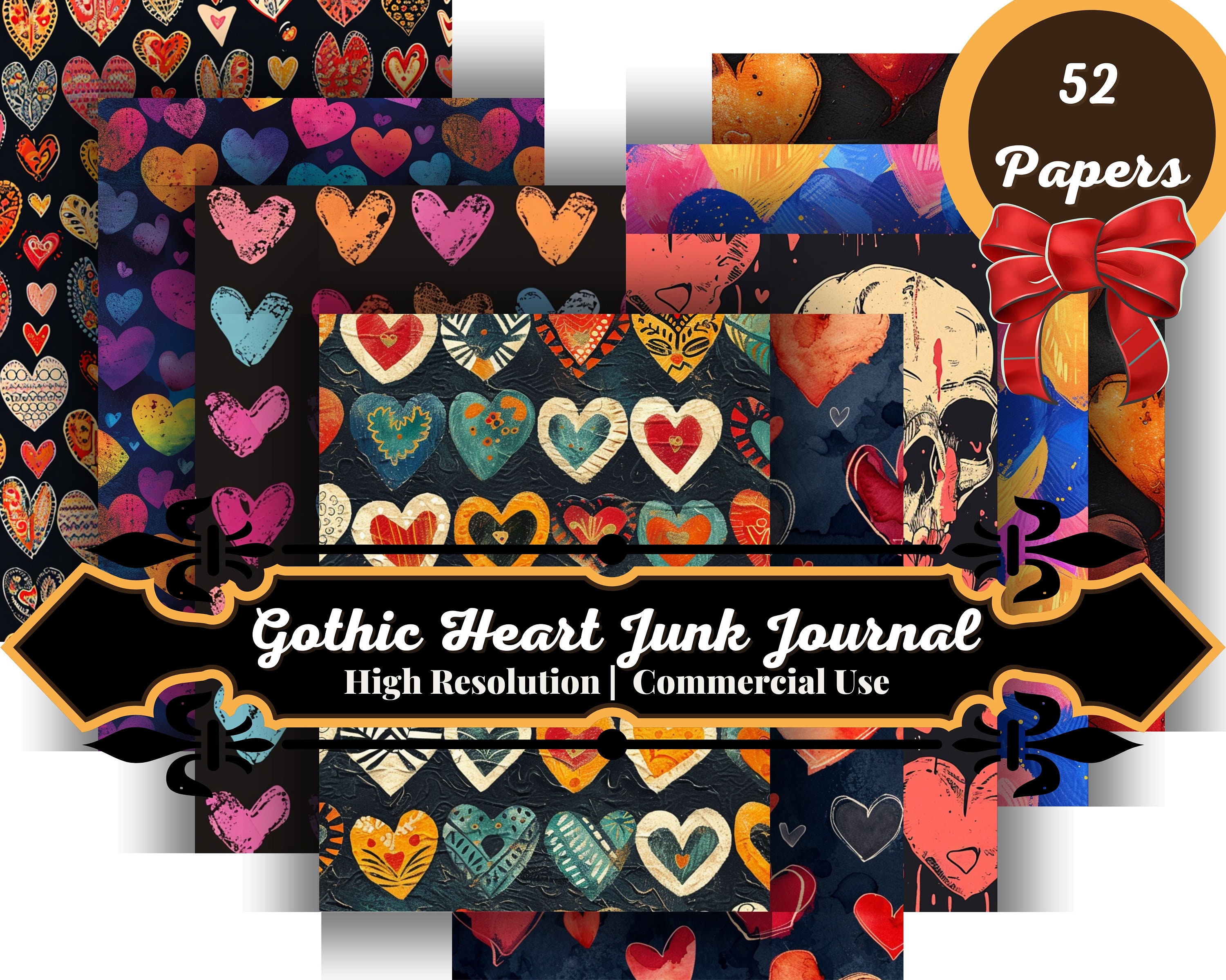 52 Gothic Heart Junk Journal, Printable Kit, Dark Academia, Digital ...