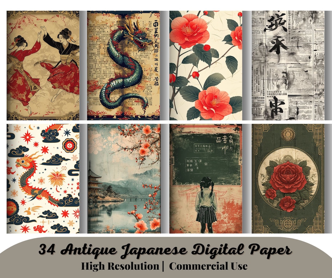 34 Antique Japanese Digital Paper, Vintage Asian Pattern, Old Japan ...