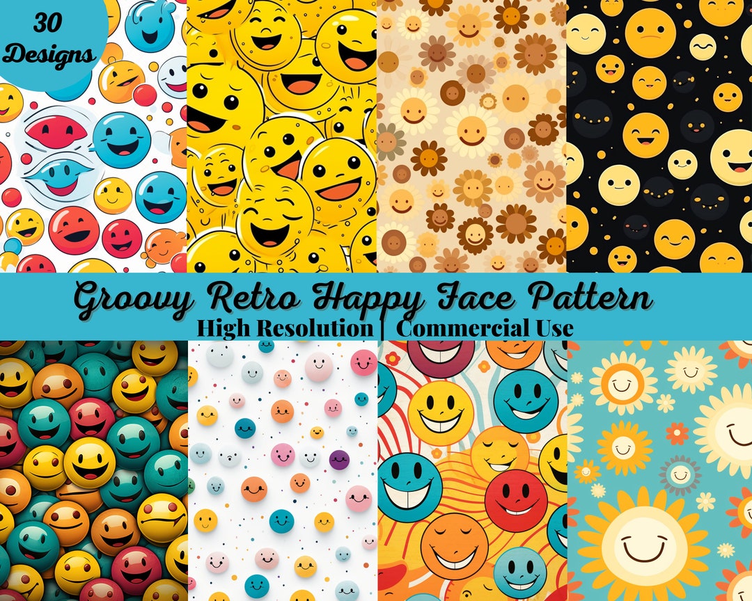 30 Groovy Retro Happy Face Pattern, GROOVY RETRO, Retro Background ...