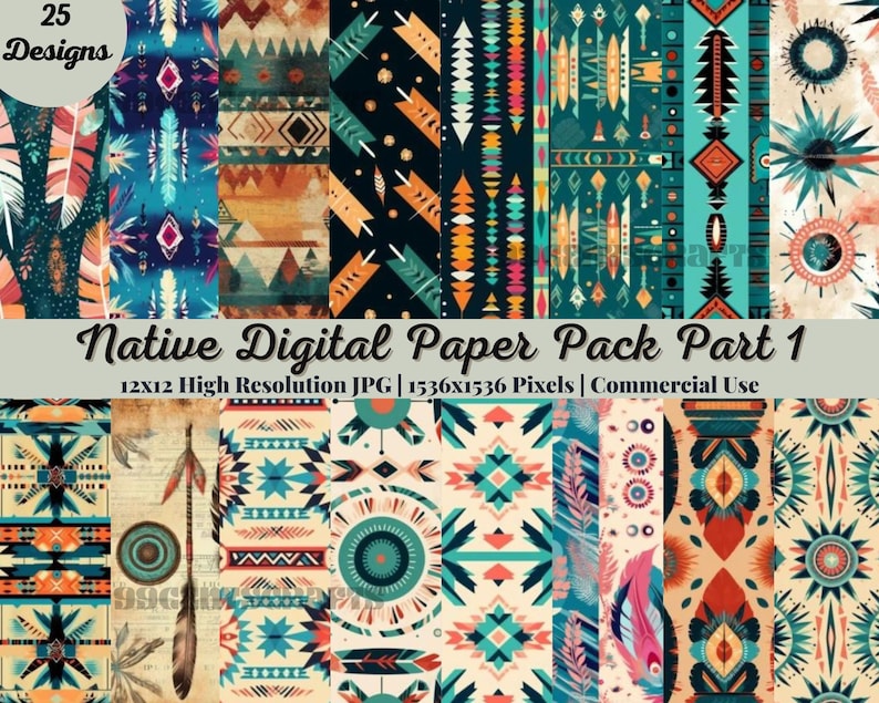 25 Native Digital Paper Pack. Scrapbooking Pages Background - Etsy