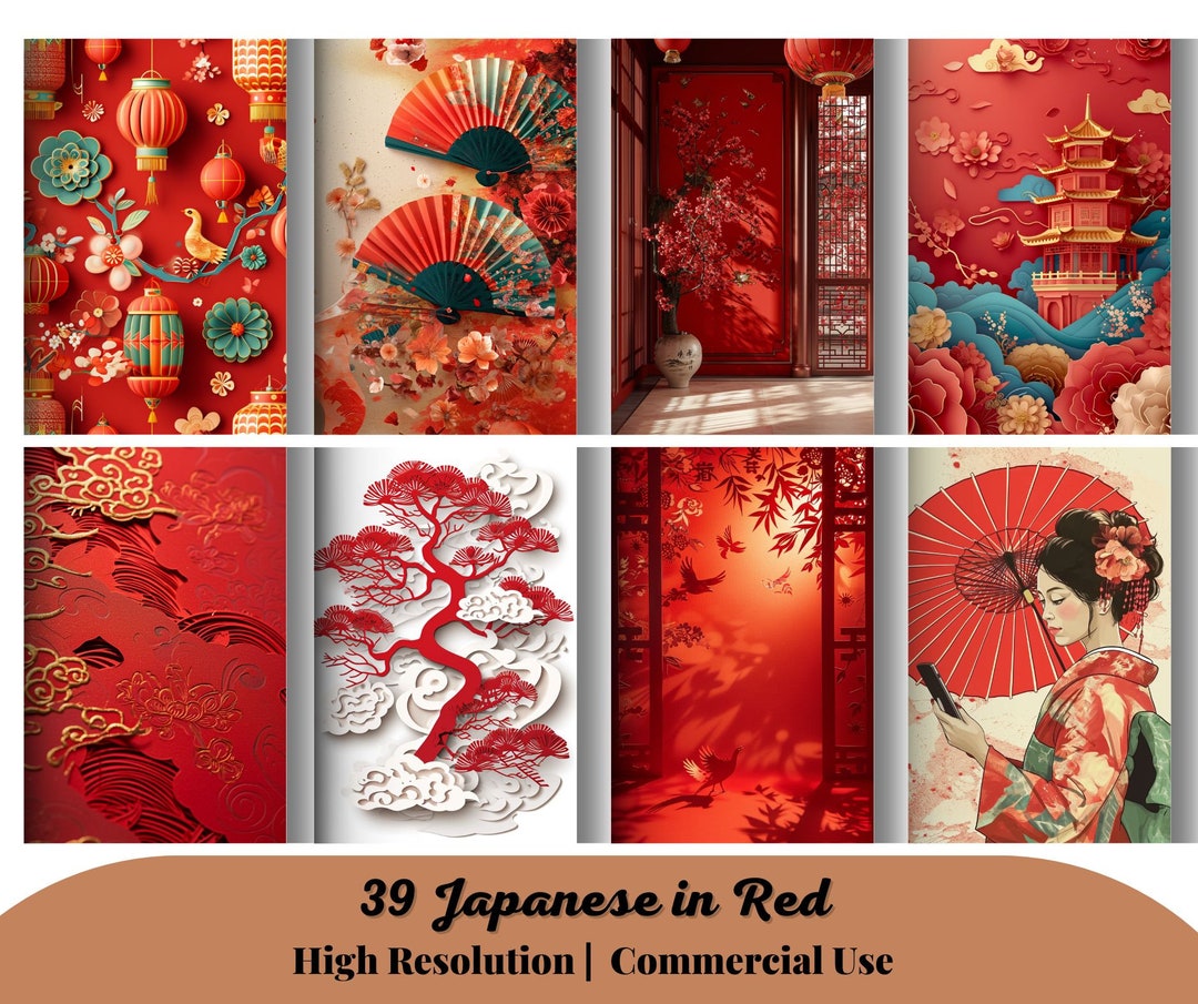 39 Japanese in Red - SEAMLESS Digital Paper Collection - Etsy