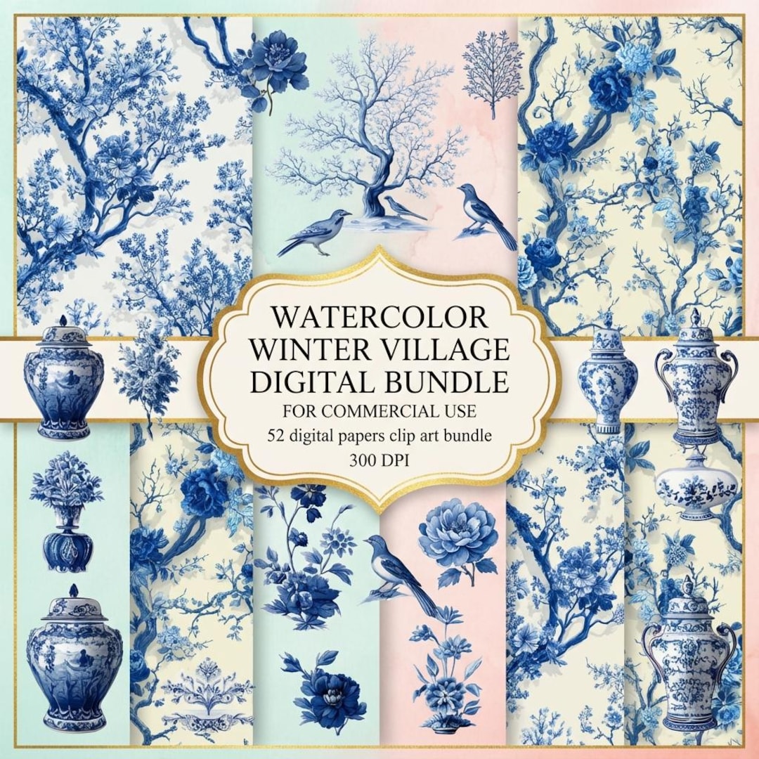 Blue French Toile Digital Paper Pack – 52 Classic Toile De Jouy ...