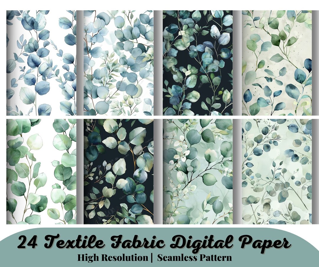 24 Seamless Patterns - Textile Fabric Digital Paper Leaf- Scrapbook ...