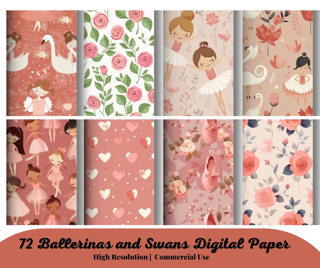 72 Ballerinas and Swans Digital Paper, Commercial and Personal Use ...