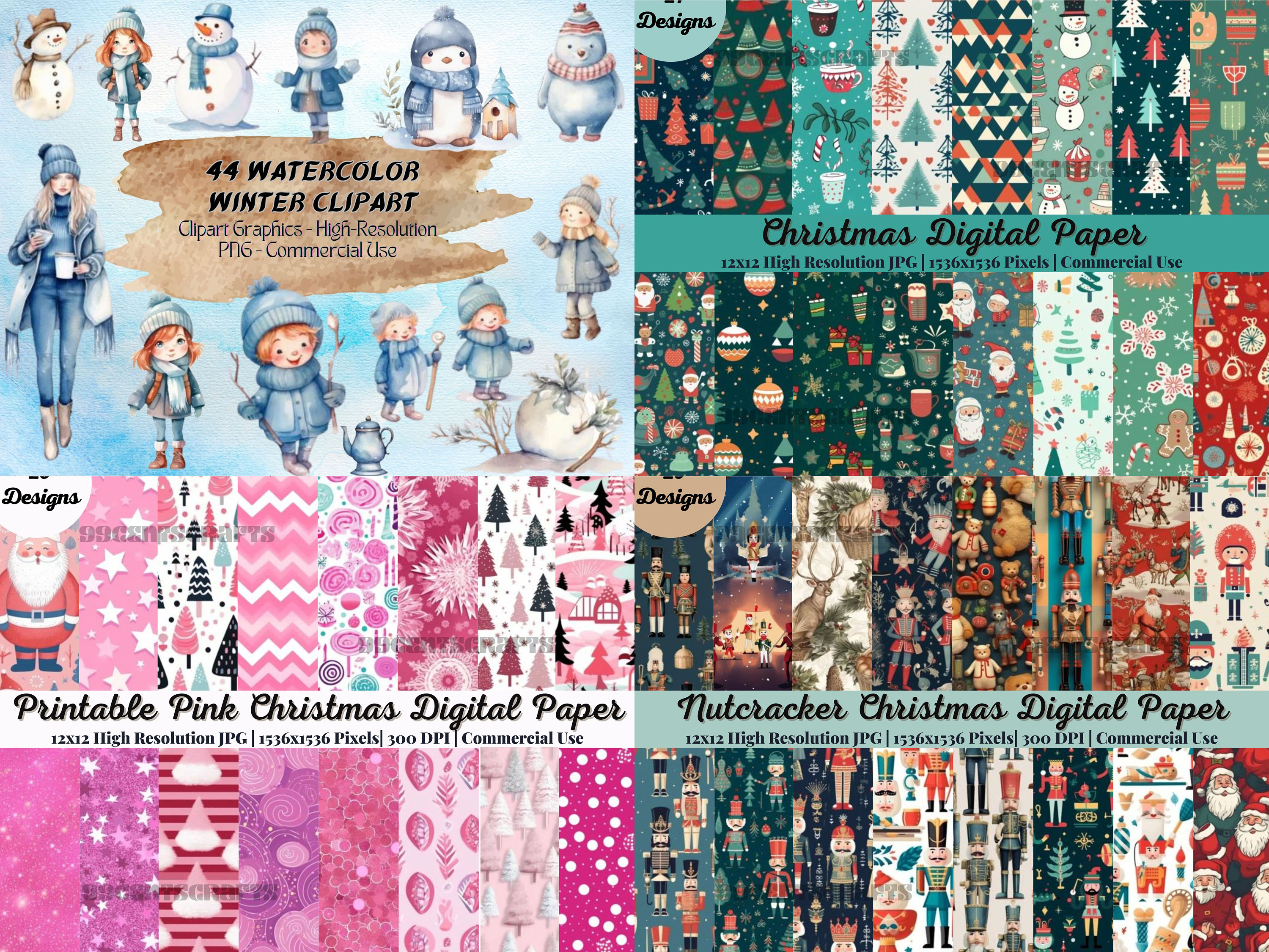Mega Christmas Clipart- Digital Paper Bundle, Commercial Use ...