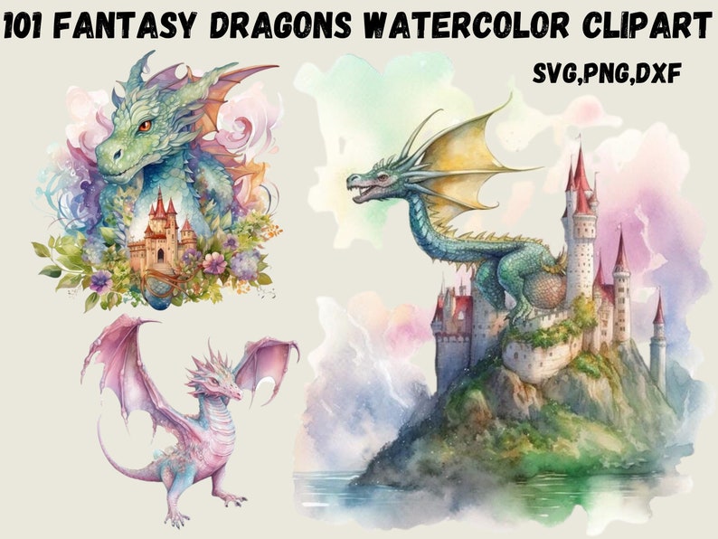 101 Fantasy Dragons Watercolor Clipart Magical Mystical Art - Etsy