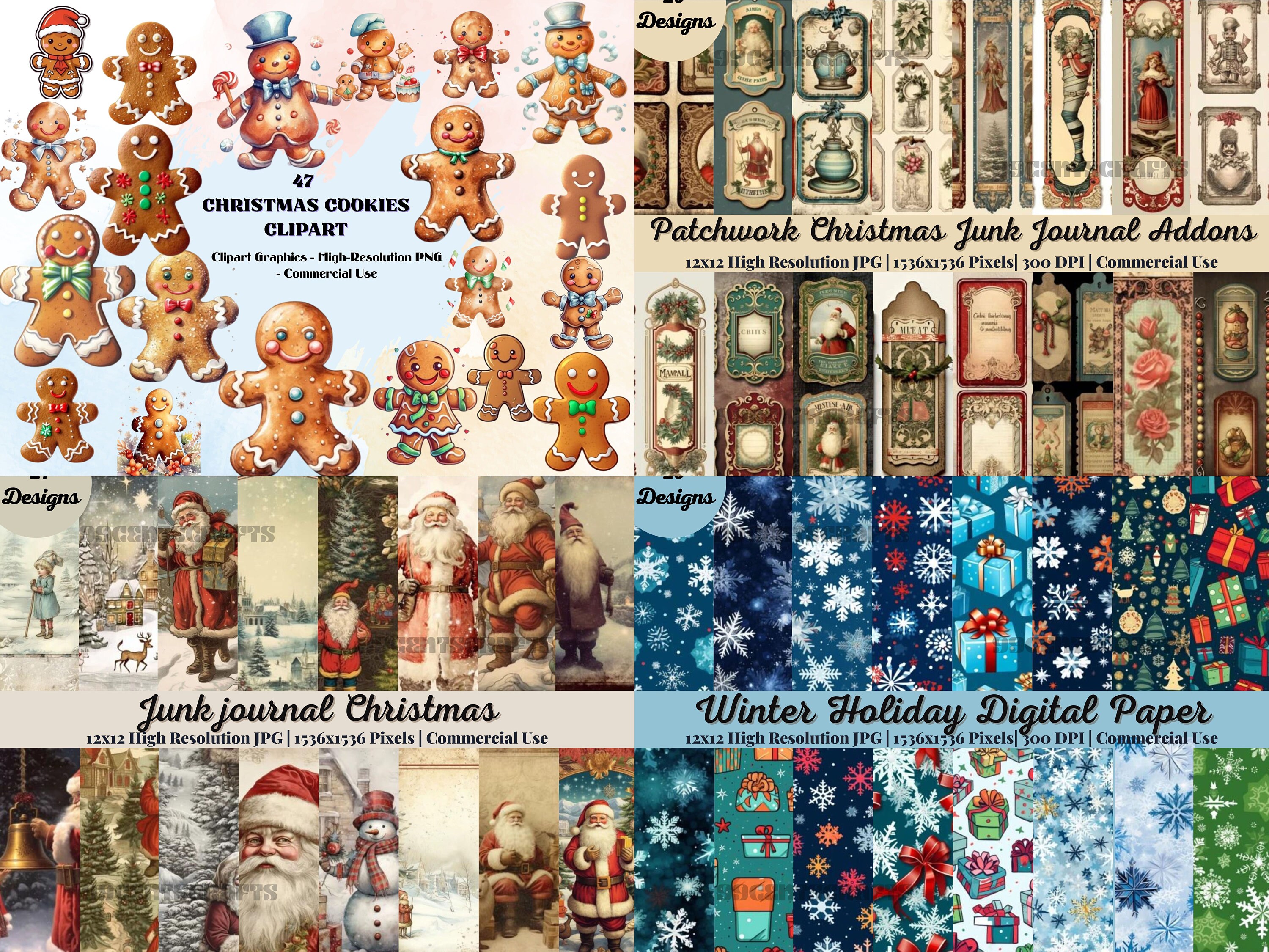 Mega Christmas Clipart- Digital Paper Bundle, Commercial Use ...