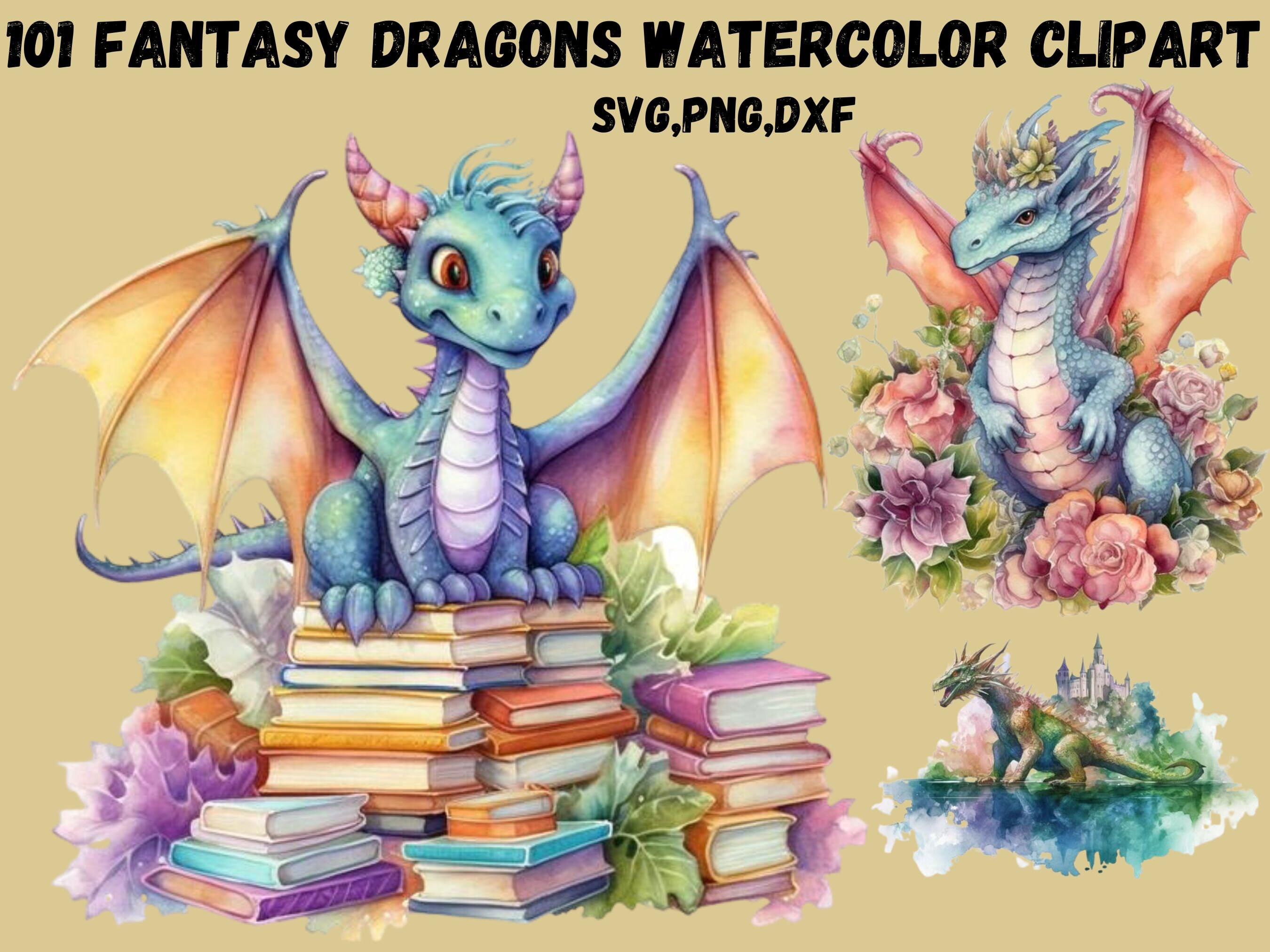 101 Fantasy Dragons Watercolor Clipart Magical Mystical Art - Etsy