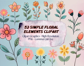 Simple Floral Elements Clipart,,spring,flower Clipart,wedding,leaves ...