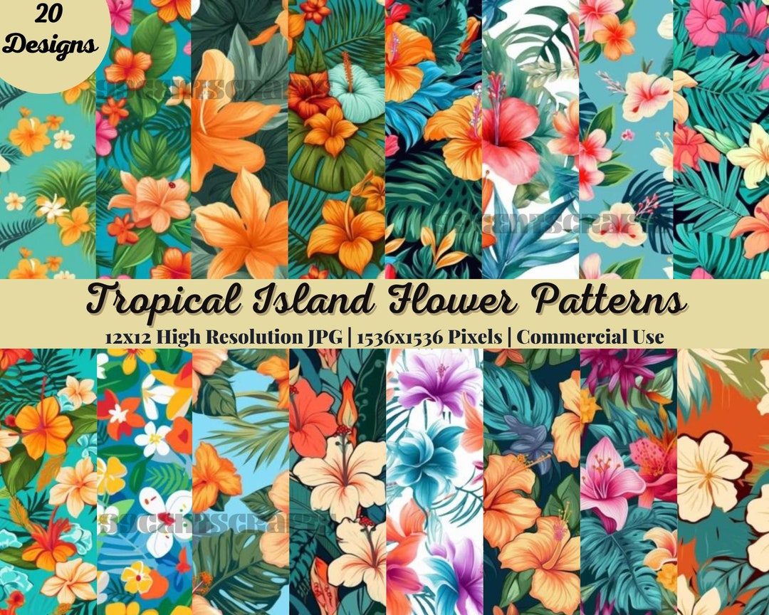 20 Tropical Island Flower Patterns Seamless Digital Flower Patterns ...