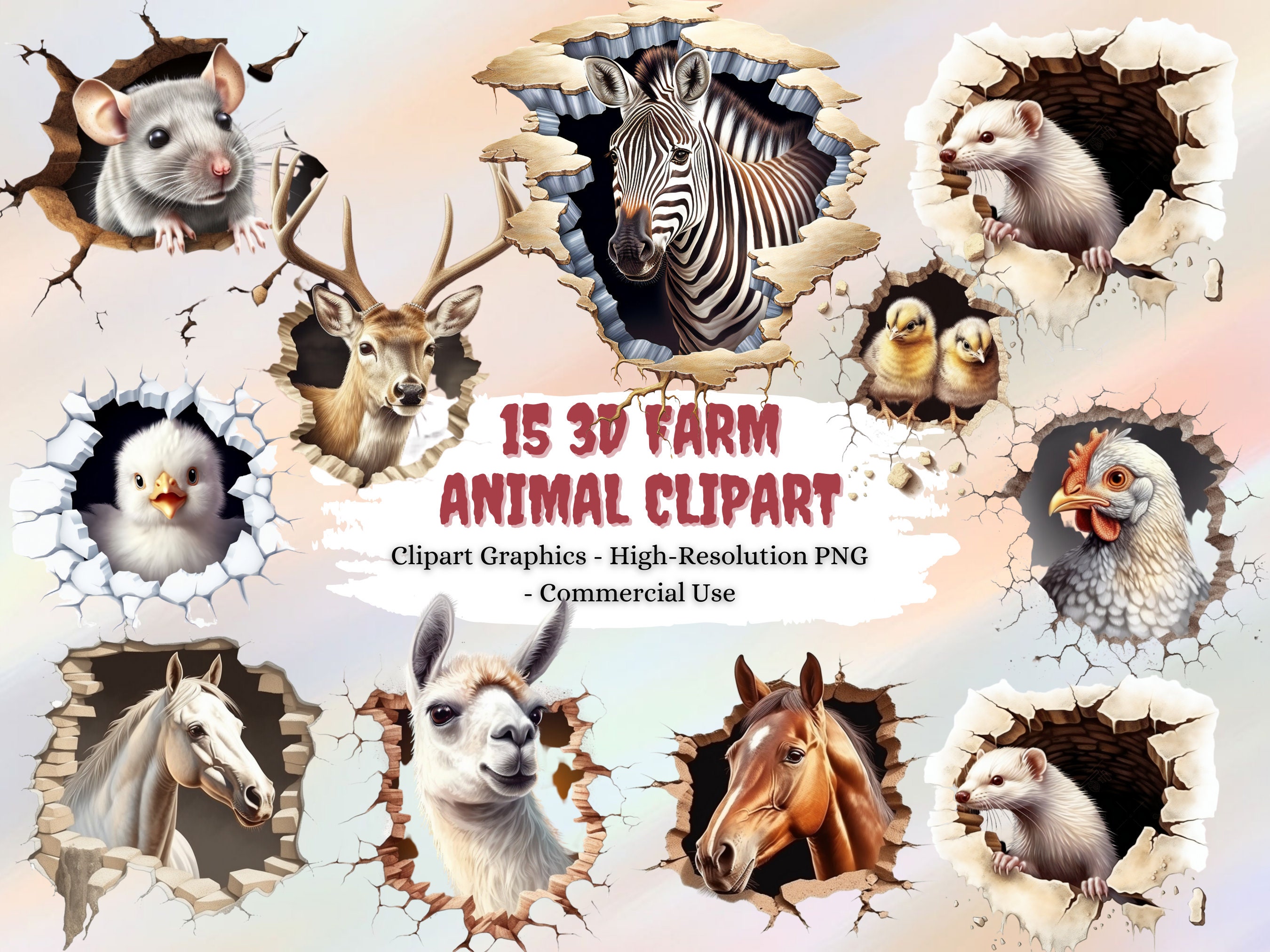 15 3D Farm Animal Clipart, Wall Art Quality, Commercial License ...