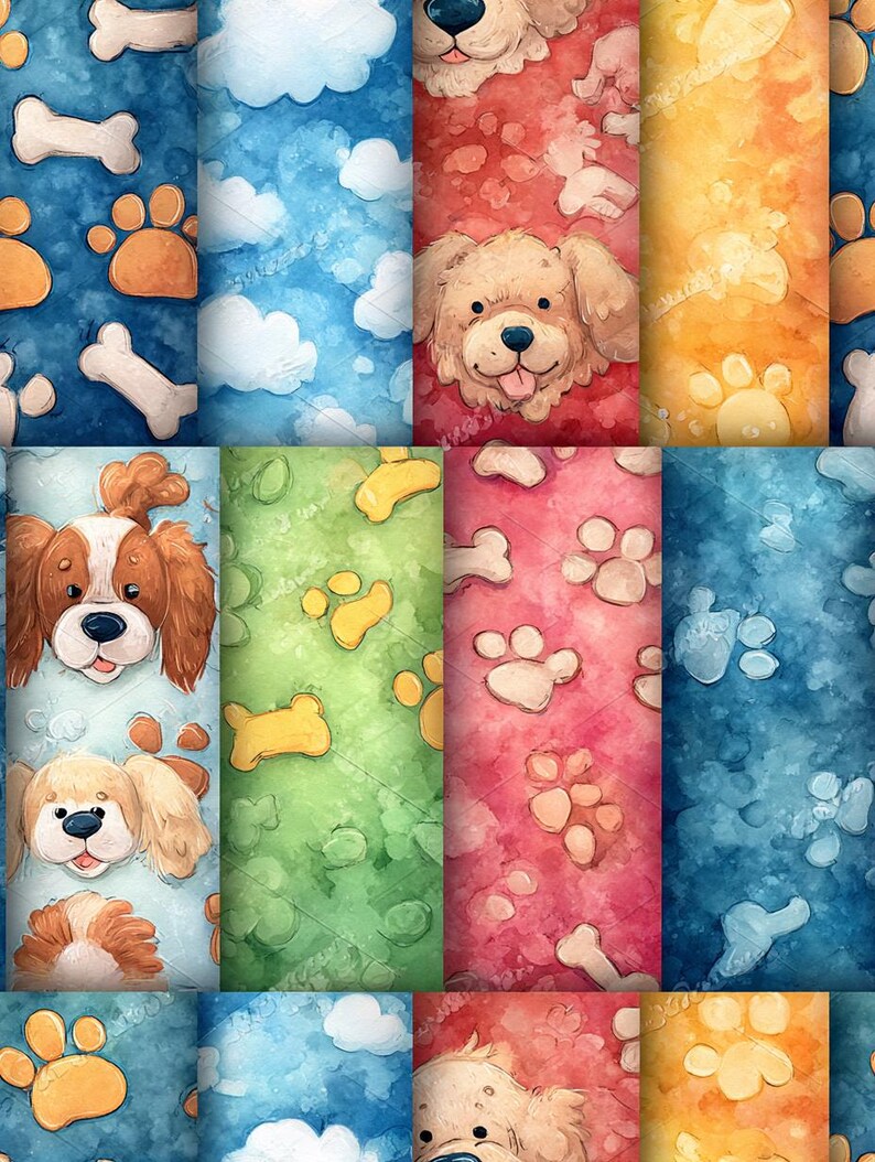 Dogs Digital Paper Pack 52 Cute Puppy Pet Seamless Backgrounds for ...