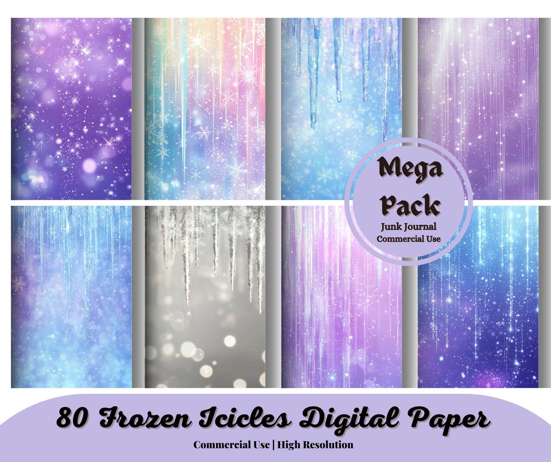 Frozen Icicles Digital Paper, Winter Ice and Snowflake Backgrounds ...
