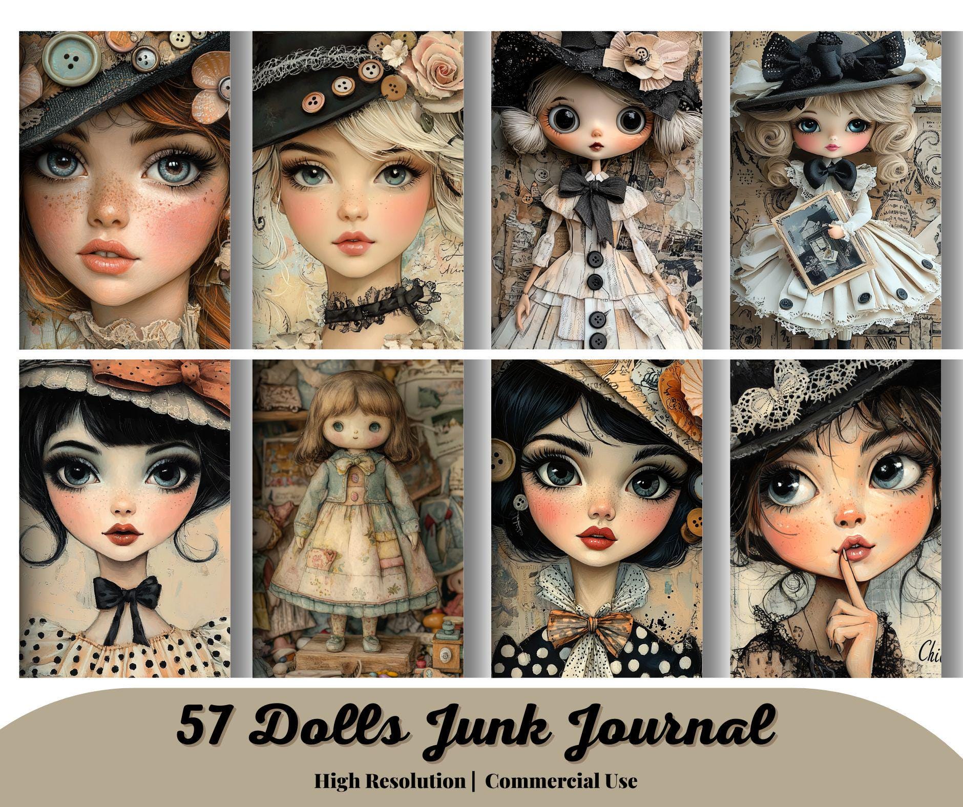 57 Paper Dolls Junk Journal Supplies Vintage Dolls Scrapbook Paper Kit ...
