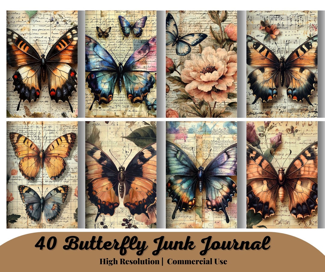 40 Junk Journal Printable, Butterfly , Vintage Journal Papers ...