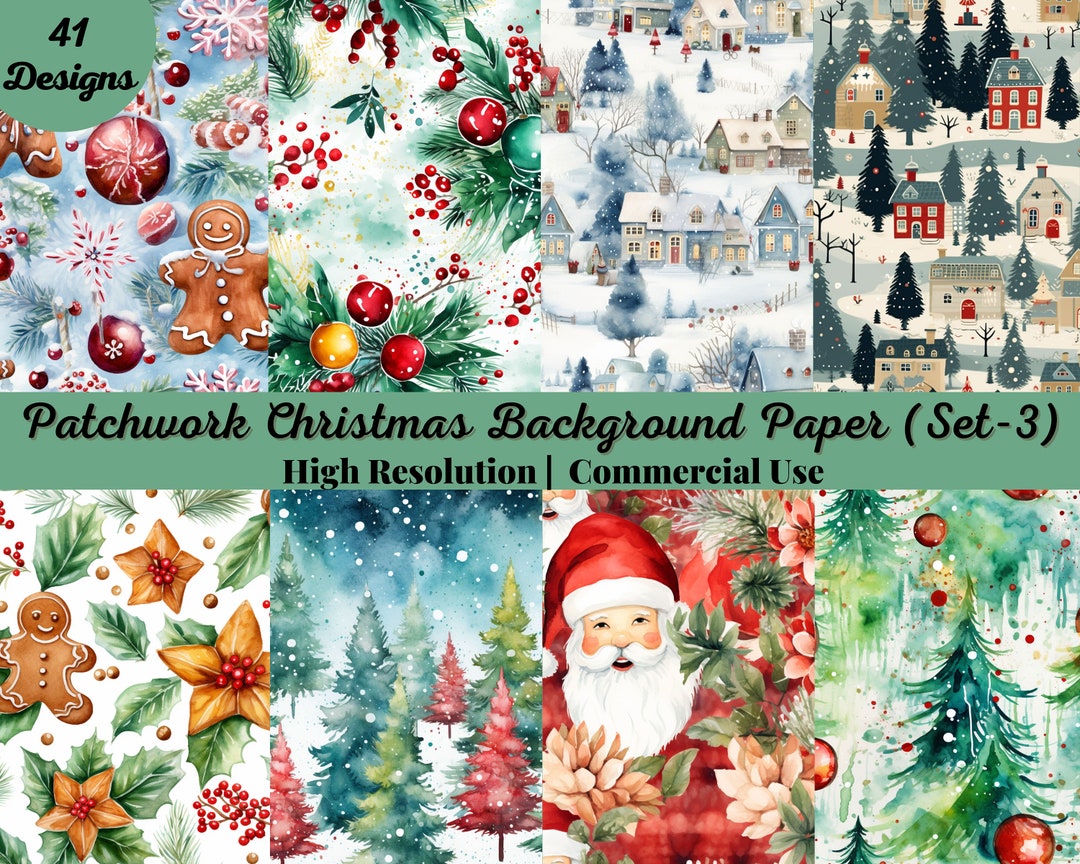 41 Patchwork Christmas Background Paper, Christmas Collage Printable, Digital Christmas ...