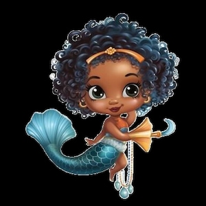 98 African American Little Mermaids Clipart | Instant Download | PNG ...