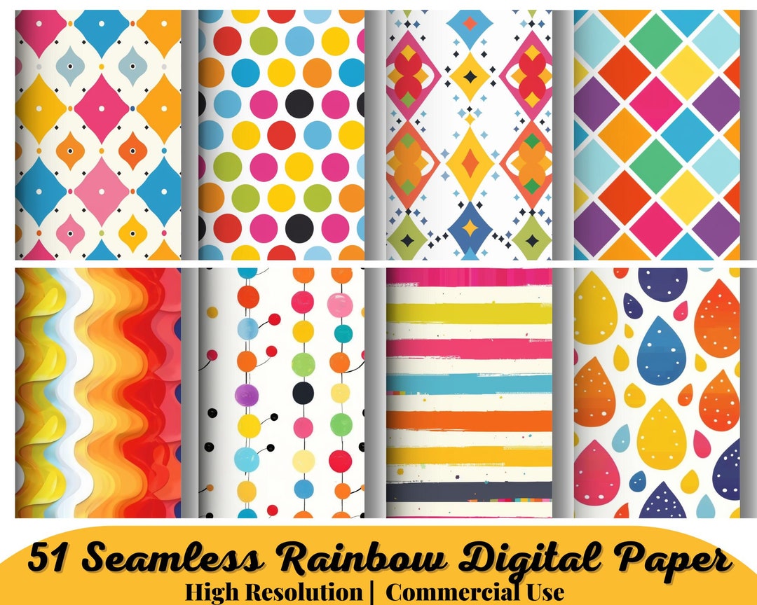 51 Seamless Rainbow Digital Paper, Printable Pastel Background, Bright ...