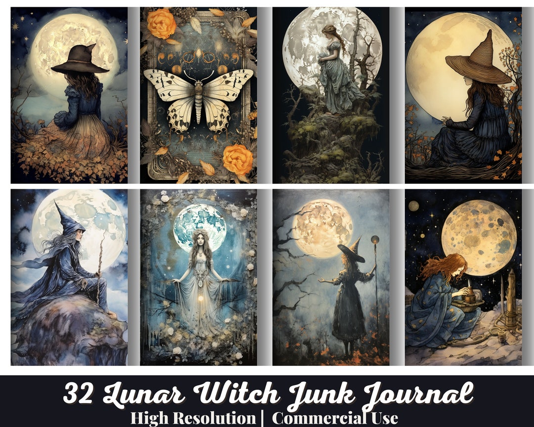 32 Lunar Witch Junk Journal Kit, Moon, Digital Download, Green Witch ...