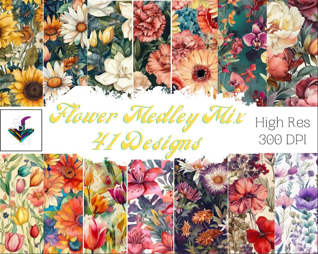 Spring Floral Medley Digital Paper Watercolor Flower Backgrounds 41 ...