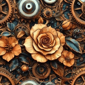 Seamless Steampunk Floral Digital Paper, Steampunk Flowers Seamless ...