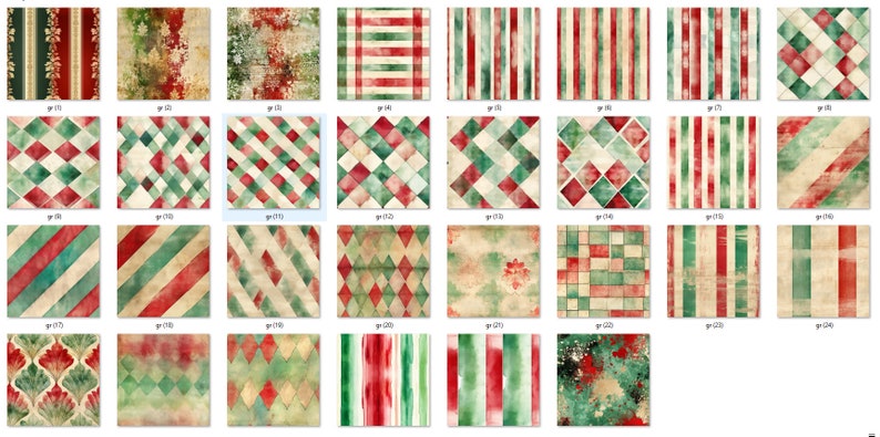 30 Printable Paper Green Red Theme, Double Sheets, Big Bundle ...