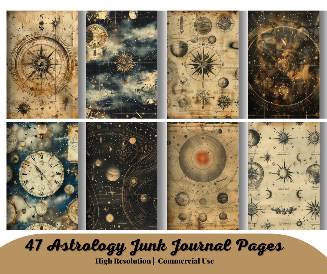47 Astrology Junk Journal Pages, Zodiac Scrapbook Page, Celestial ...
