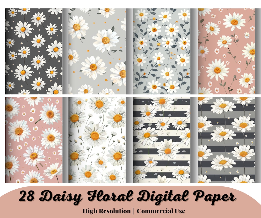 28 Daisy Floral Digital Paper, Daisy Floral Spring Seamless Repeat ...