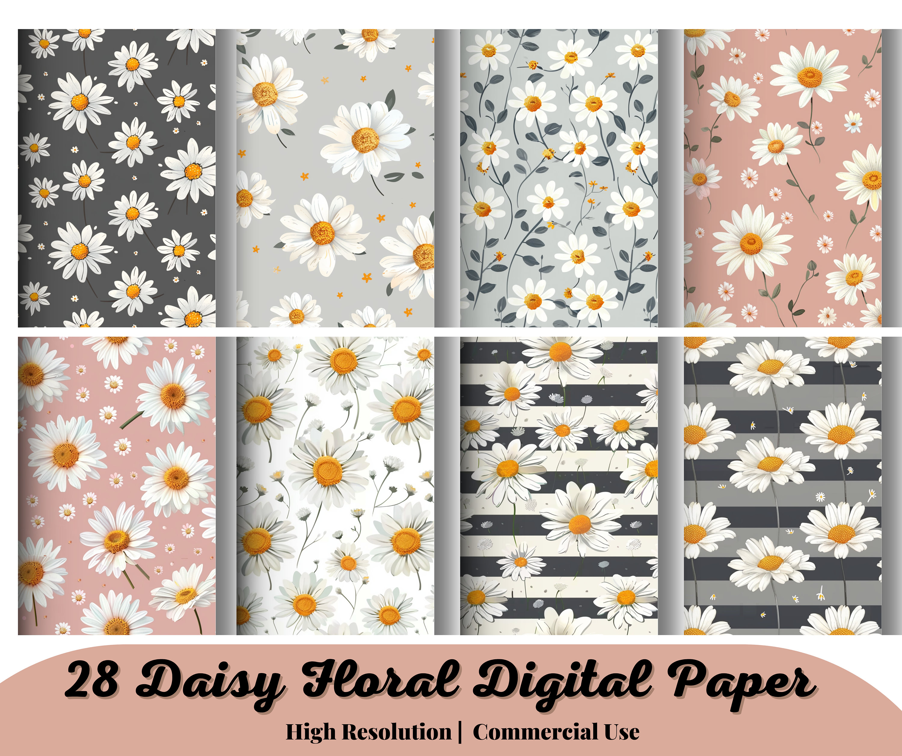 28 Daisy Floral Digital Paper, Daisy Floral Spring Seamless Repeat ...