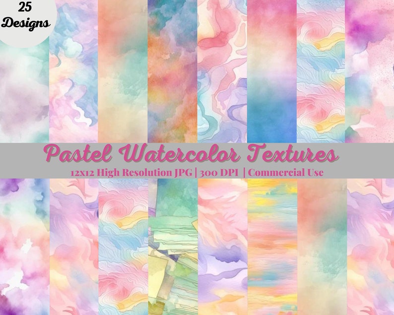 25 Pastel Watercolor Textures Instant Download Digital - Etsy