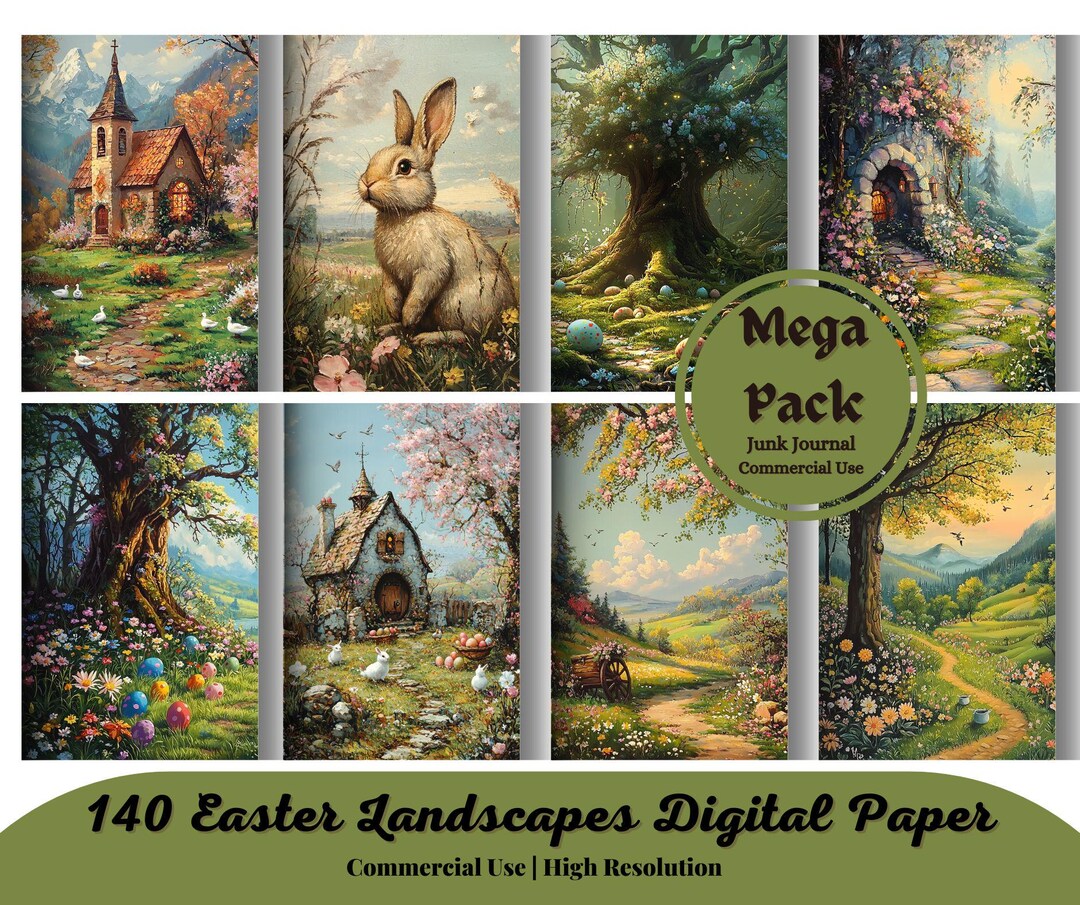 Printable Easter Landscapes Digital Paper, Easter Scenes Ephemera ...