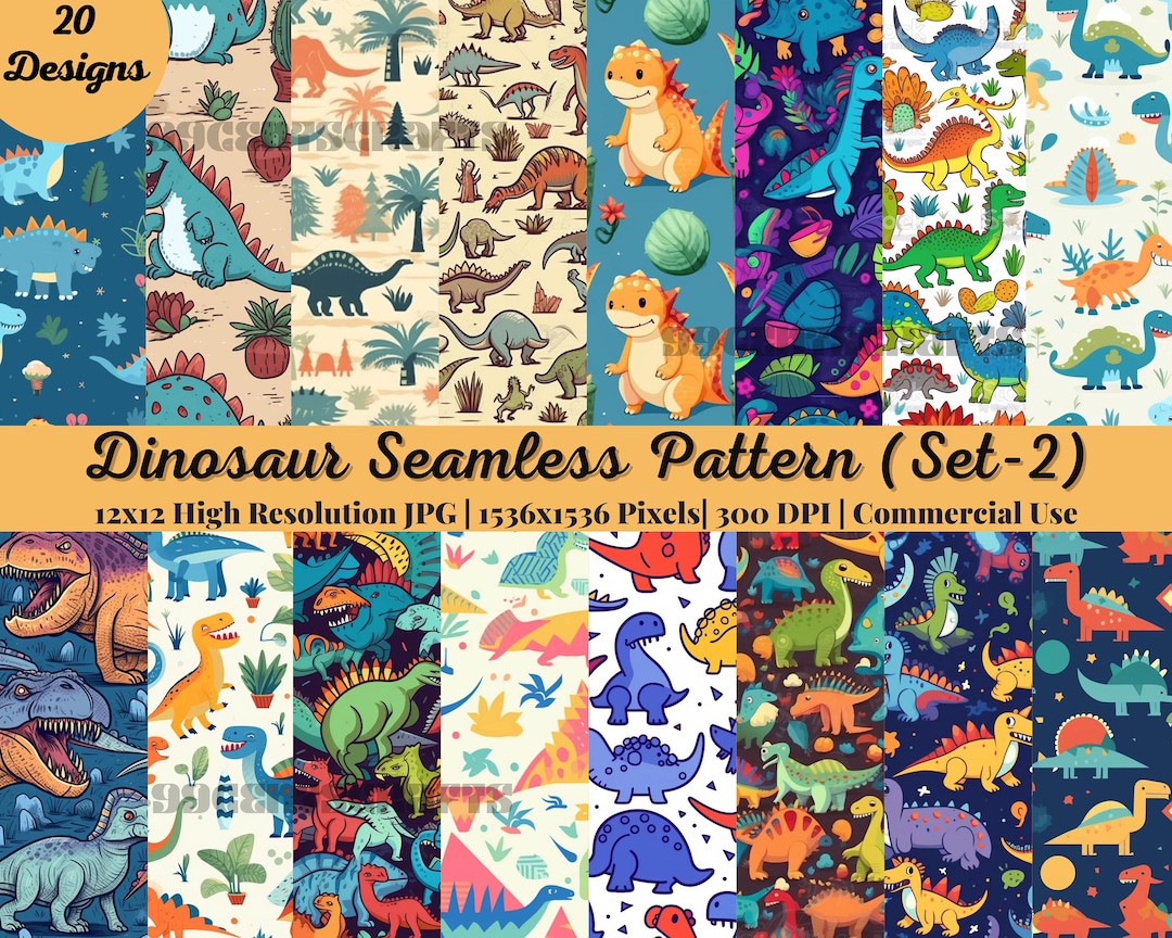 20 Dinosaurs Pattern Dino Land Repeat Tile Surface Pattern, Fabric ...