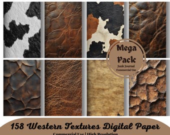 Western Textures Digital Paper, Seamless Cowboy Backgrounds (instant ...
