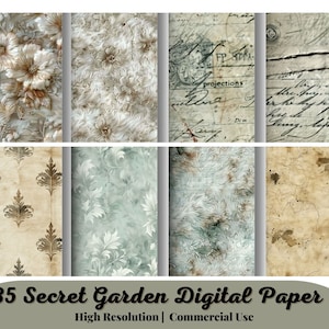 35 Secret Garden Digital Paper, Digital Scrapbooking Papers, Vintage ...