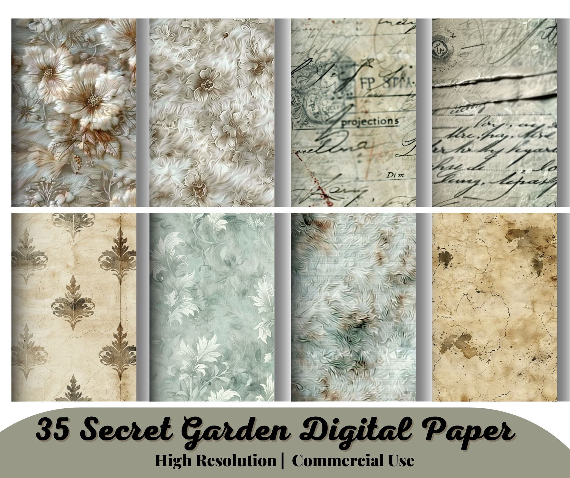 35 Secret Garden Digital Paper, Digital Scrapbooking Papers, Vintage ...