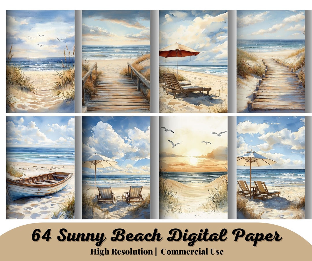 64 Sunny Beach, Image Bundle, Digital Scrapbook Junk Journal Paper ...