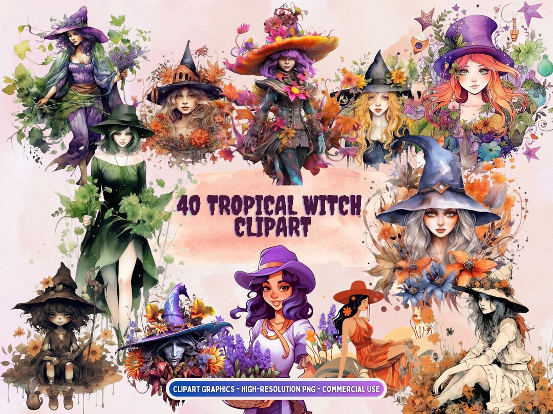 40 Tropical Witch Clipart Magic Witch Clipart PNG Witches - Etsy