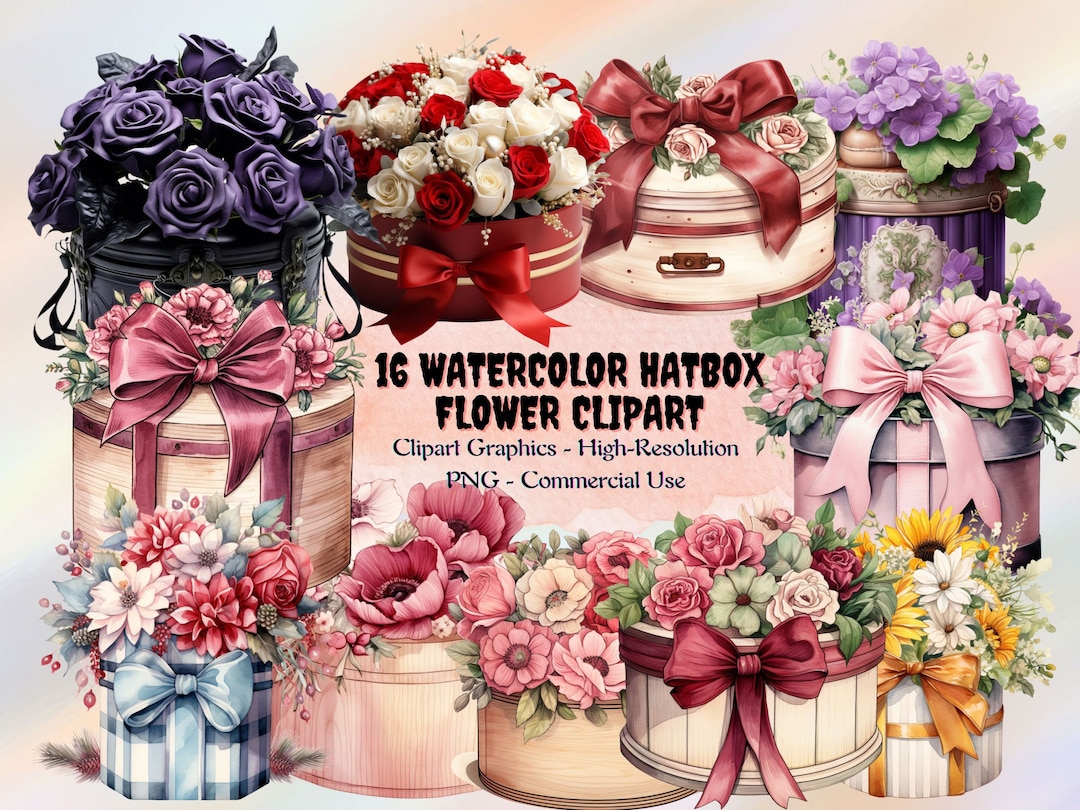 16 Watercolor Hatbox Flower Clipart, PNG Spring Floral Clipart, Tulip Clipart, Wild Flower Clip ...
