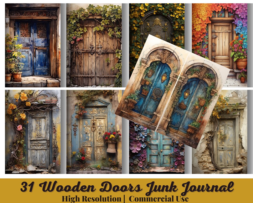 31 Wooden Doors Junk Journal, Printable, Vintage Journal Pages, Door ...