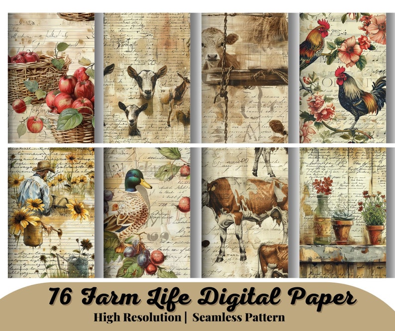 76 Country Living Farm Life Junk Journal, Vintage Printable Pages, Farm ...