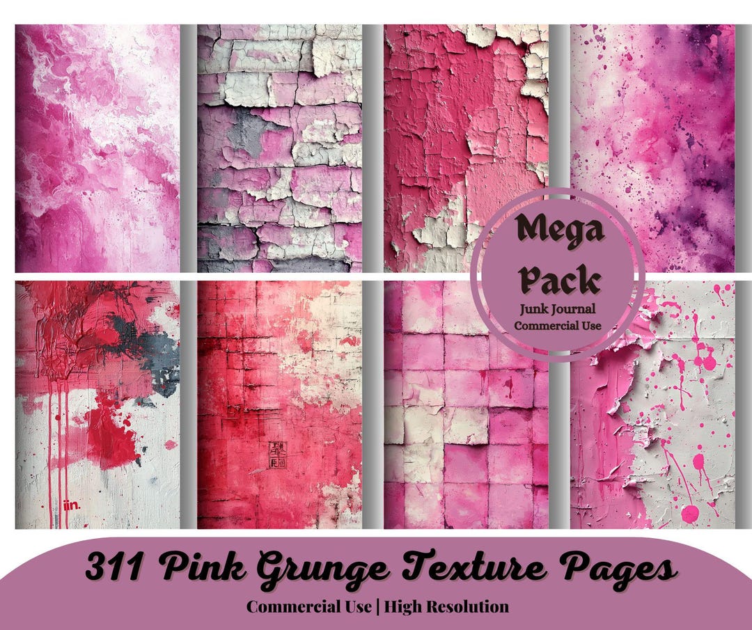 Pink Grunge Texture Pages for Scrapbook and Junk Journal, Digital Paper ...