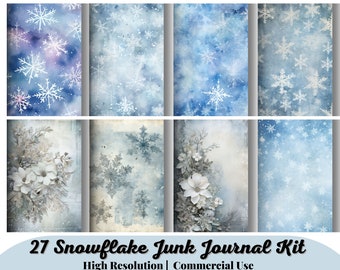 Snowflake Junk Journal Printable Kit Winter Grunge Digital Paper ...