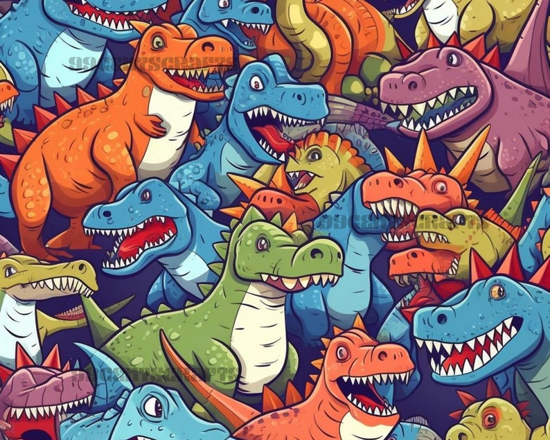 20 Dinosaurs Pattern Dino Land Repeat Tile Surface Pattern, Fabric ...