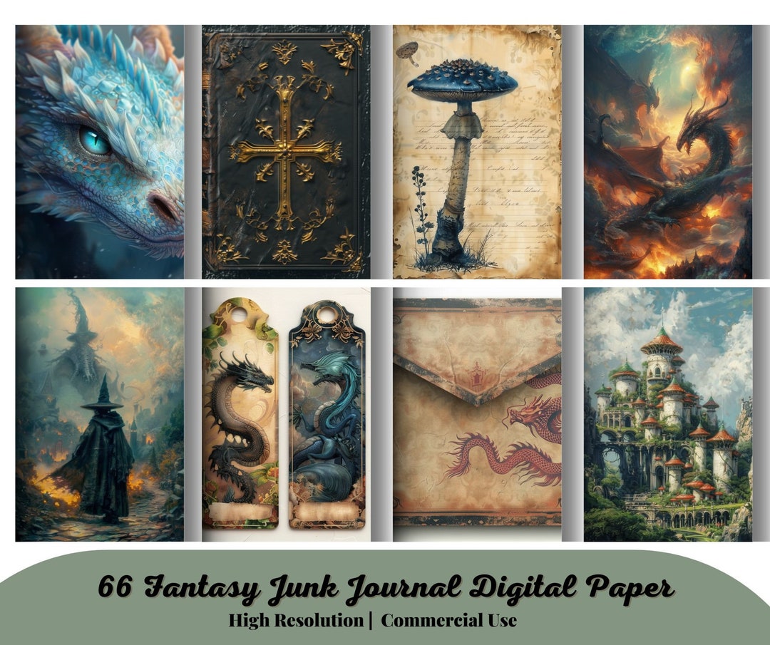 66 Fantasy Junk Journal Kit Printable JPG Pages With Ephemera, Cover ...