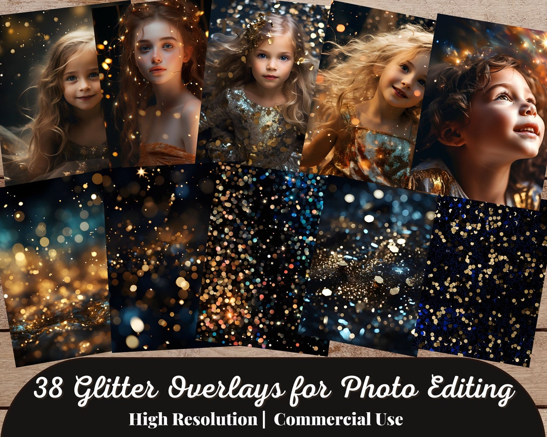 38 Glitter Overlays for Photo Editing, Gold Bokeh Digital Effect for ...