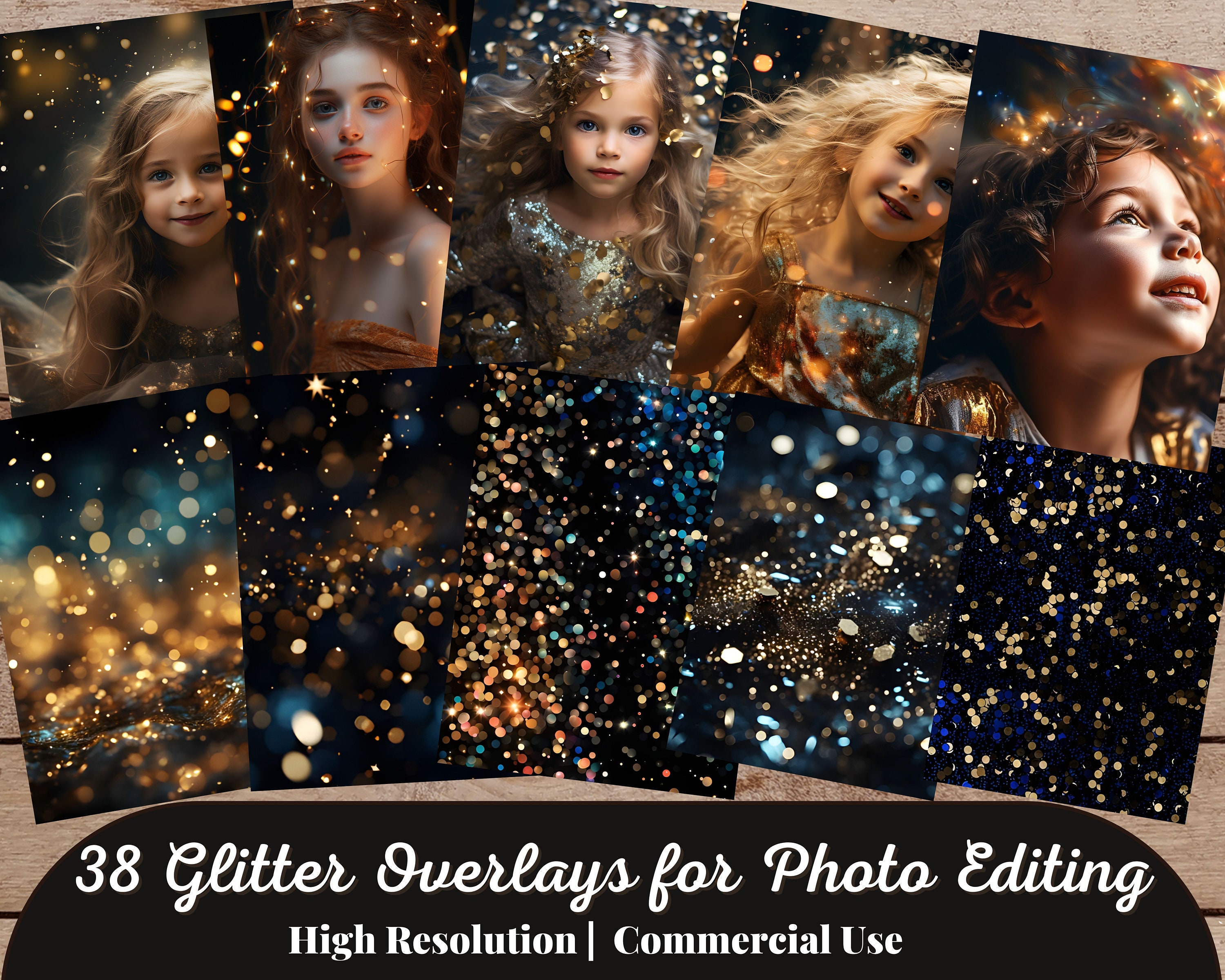 38 Glitter Overlays for Photo Editing, Gold Bokeh Digital Effect for ...