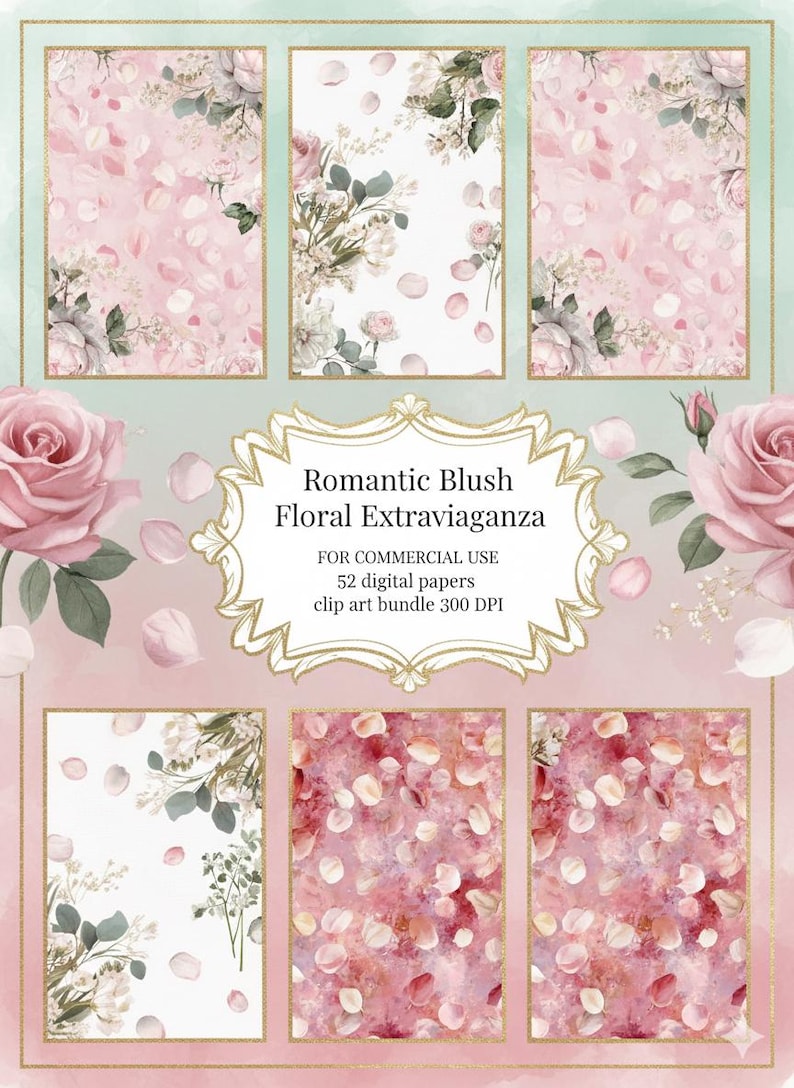 Pastel Pink Floral Digital Paper Pack – 52 Blush Seamless Flower ...